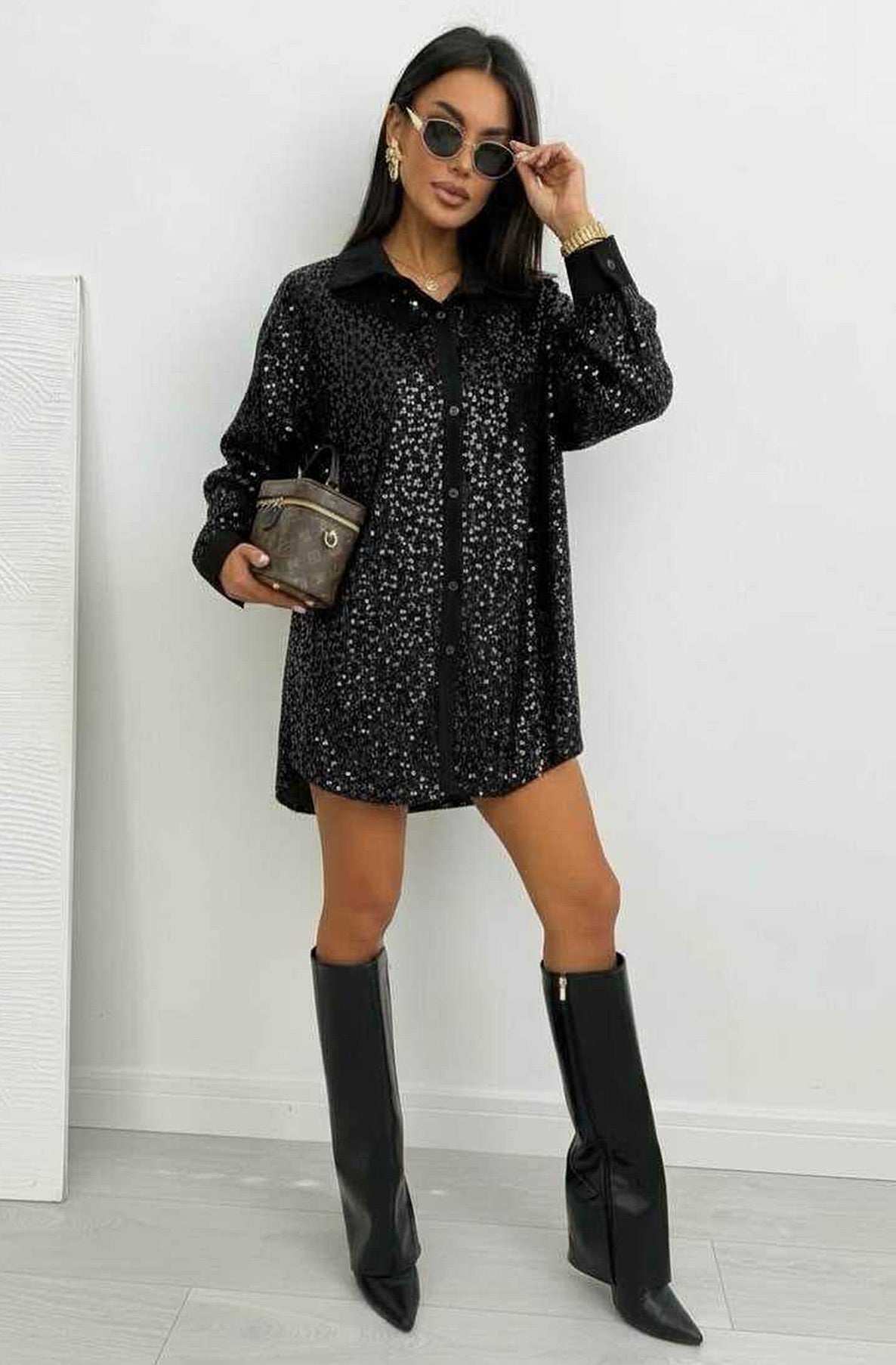 Colette Leopard Sequin Shirt Blouse Top-Black – Catwal