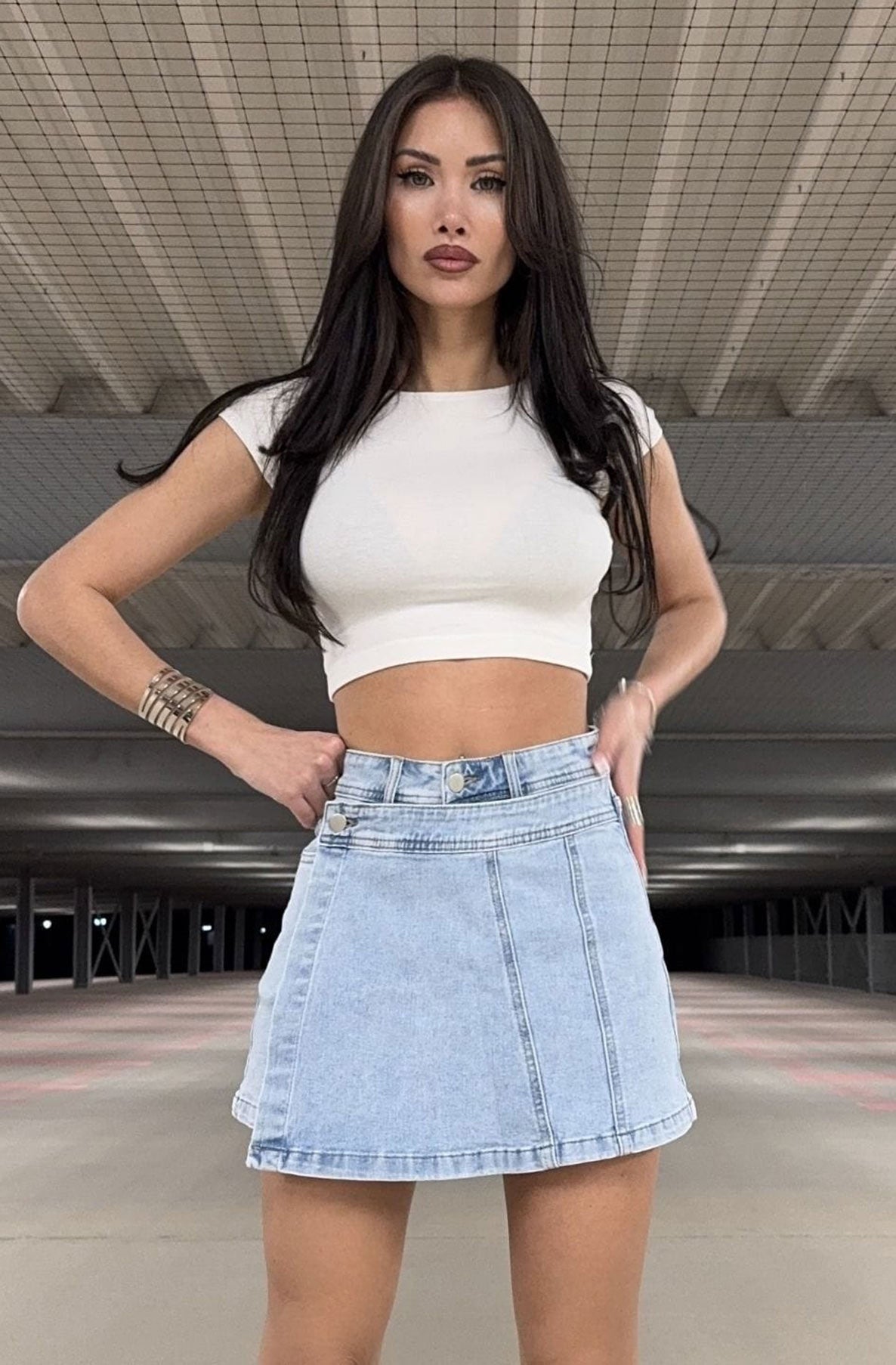 Kathy Overlay Denim Mini Skort-Light Blue – Catwalk Wh