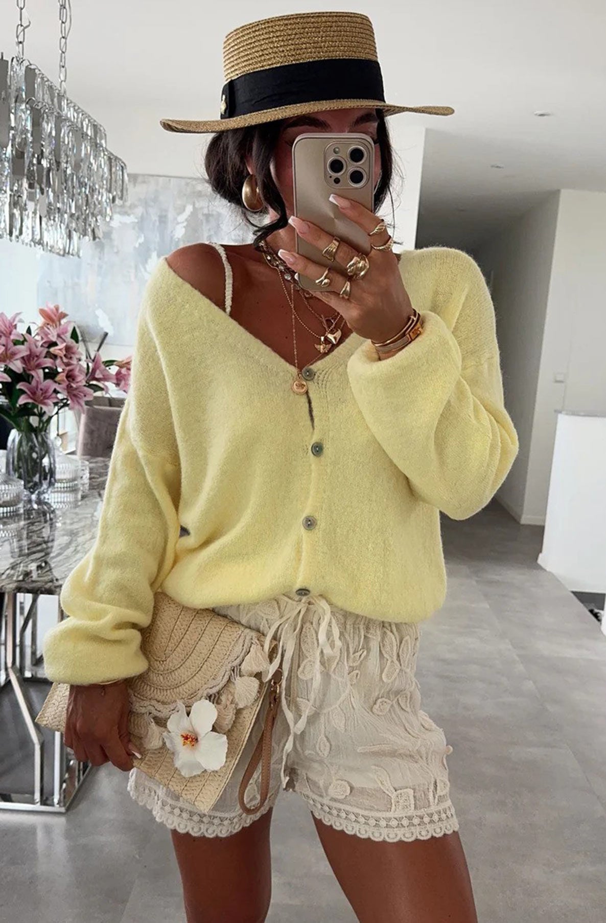 Rebecca Long Sleeves Light Knitted Cardigan-Yellow – C