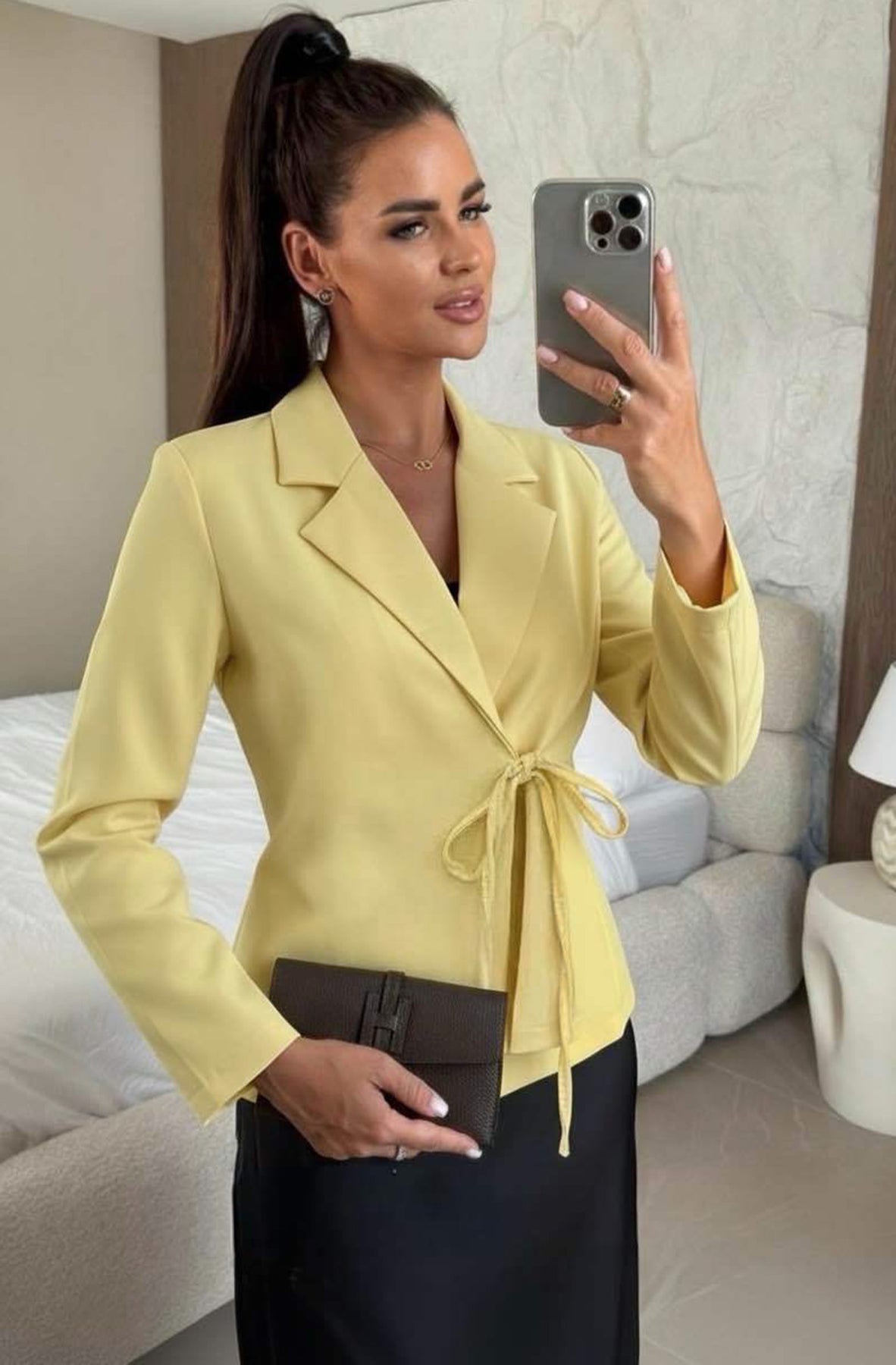 Sabine Wrap Tie Blazer Jacket-Yellow – Catwalk Wholesa