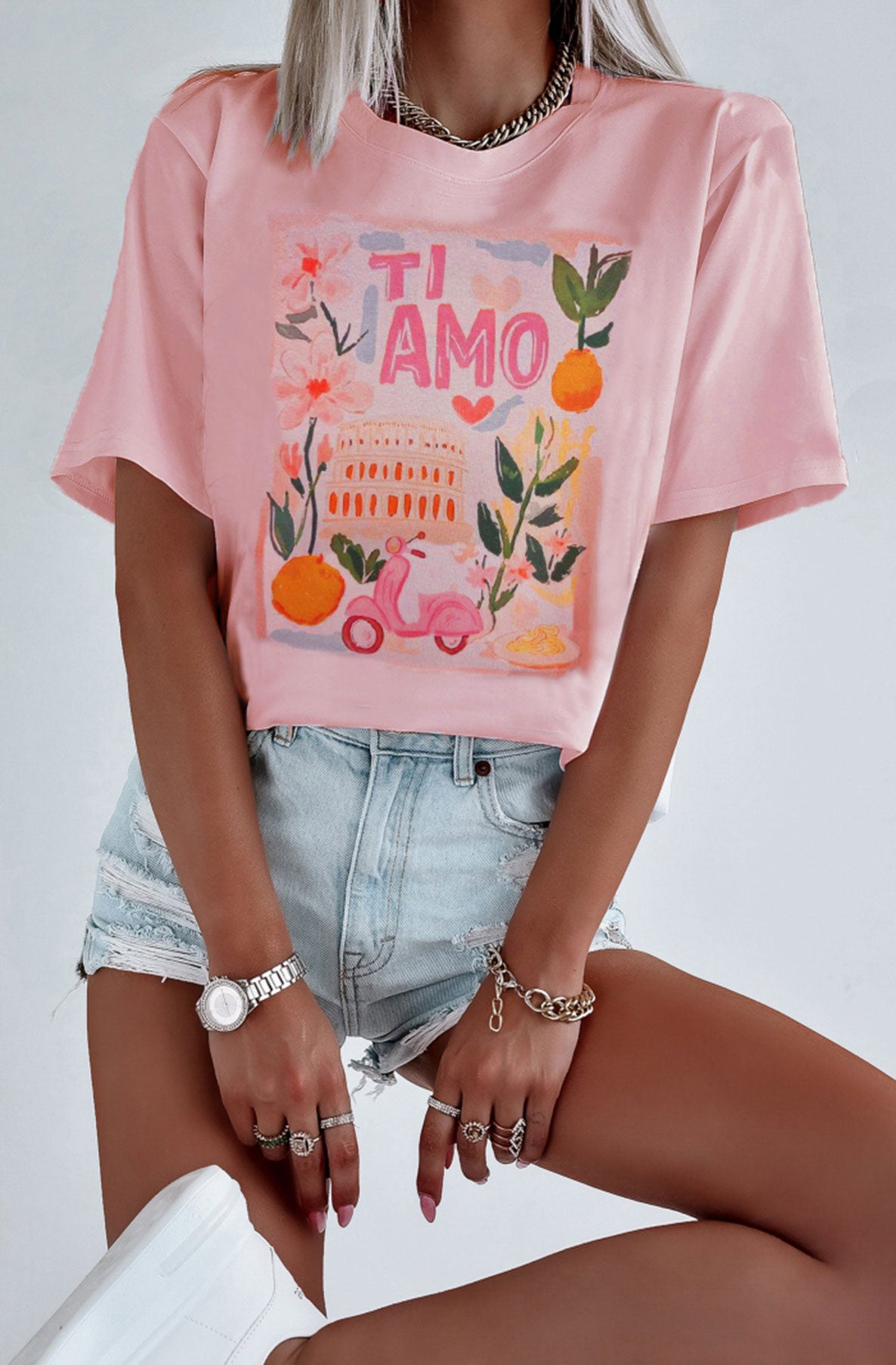 Ti Amo Graphic Print T-Shirt-Dusty Pink – Catwalk Whol